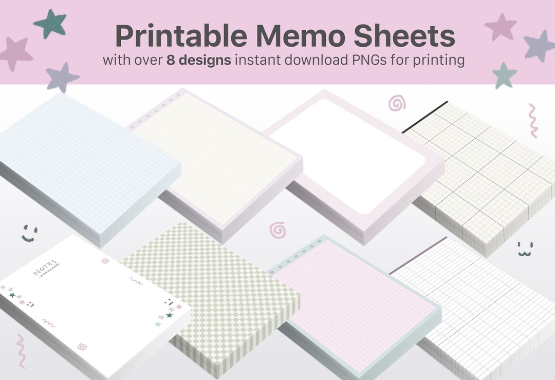 Printable Memo Pad Sheet, A4 US Letter Instant Download Digital, Cute ...