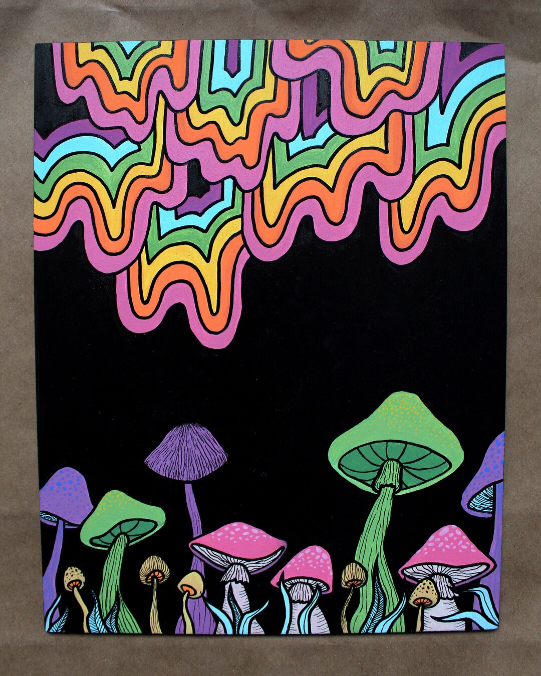 Trippy Mushrooms on Wood Panel - Etsy Canada