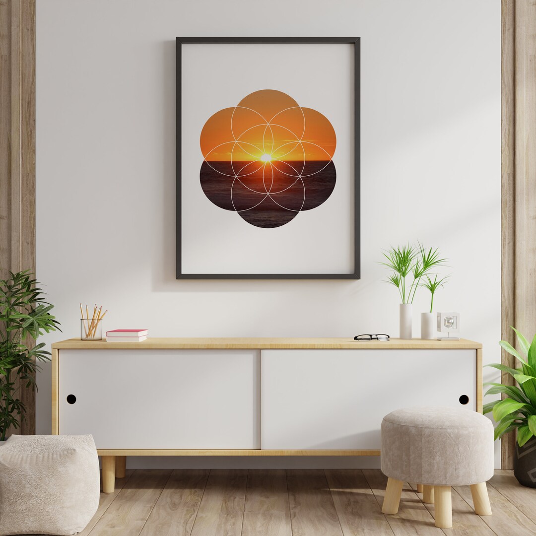 Printable Sacred Geometry | Sunset Flower of Life Abstract Wall Art ...