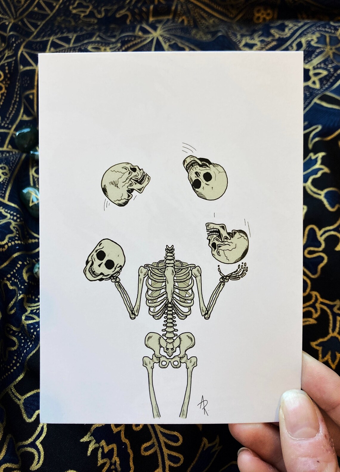 Spooky Skeleton Illustration A6 Postcard Print - Etsy UK