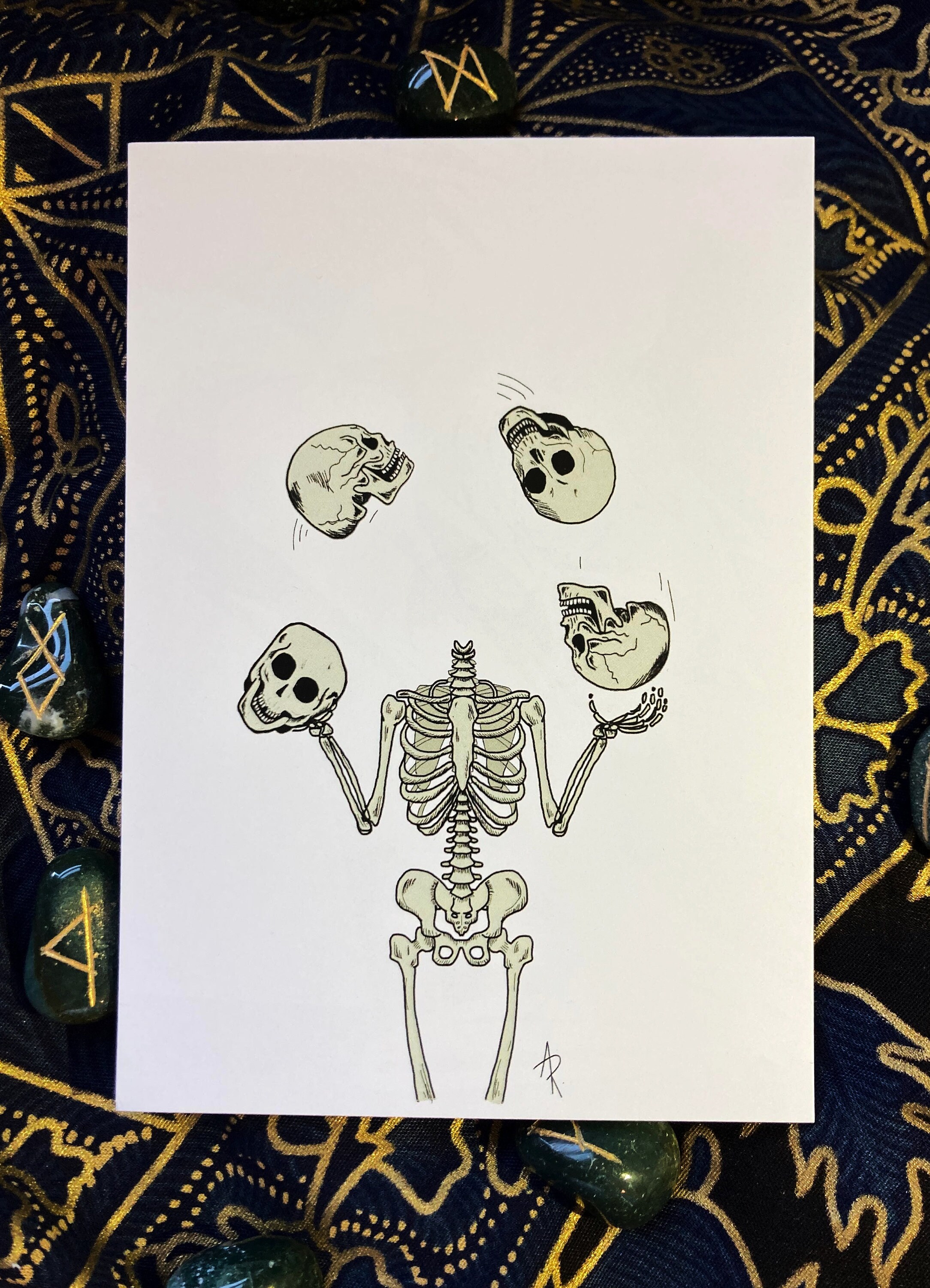 Spooky Skeleton Illustration A6 Postcard Print - Etsy UK