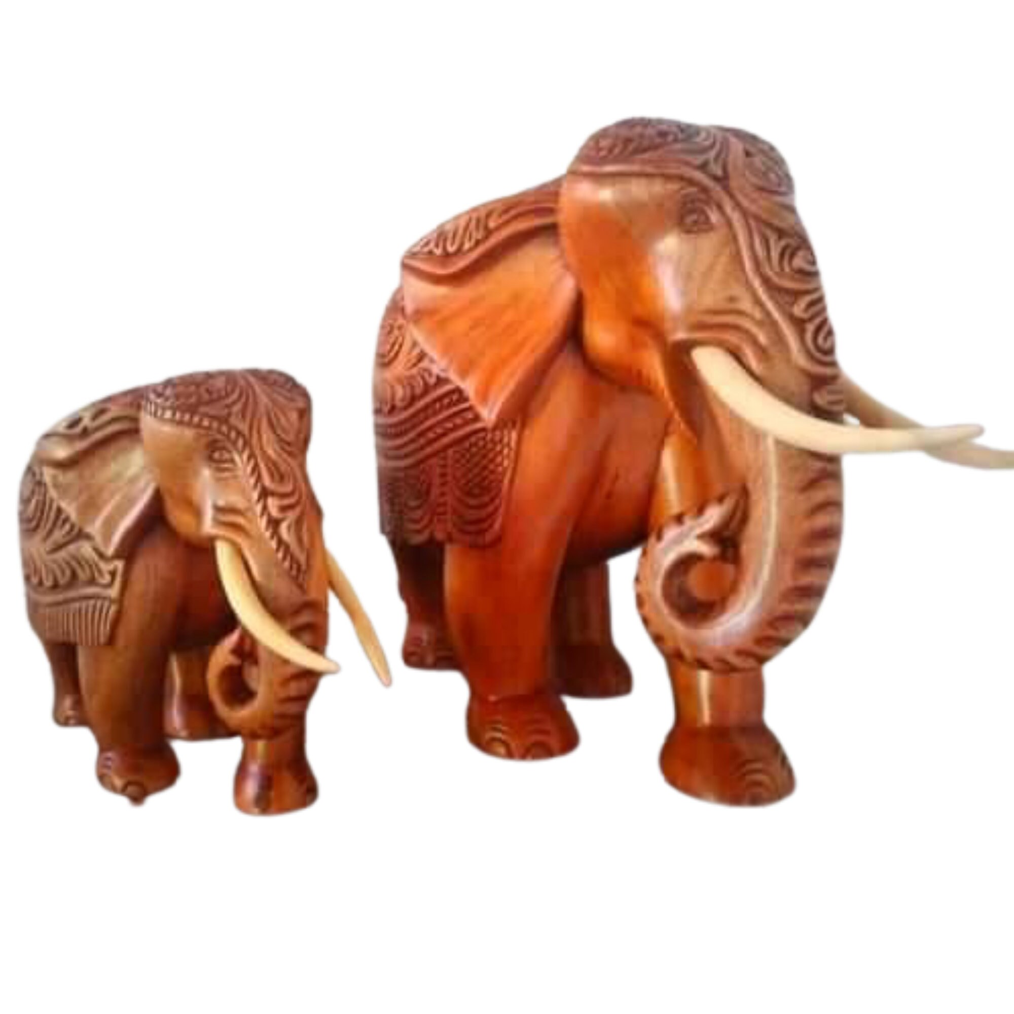 Small Elephant Statue, Wooden Trunk Down Elephant Figurine, Ceylon ...