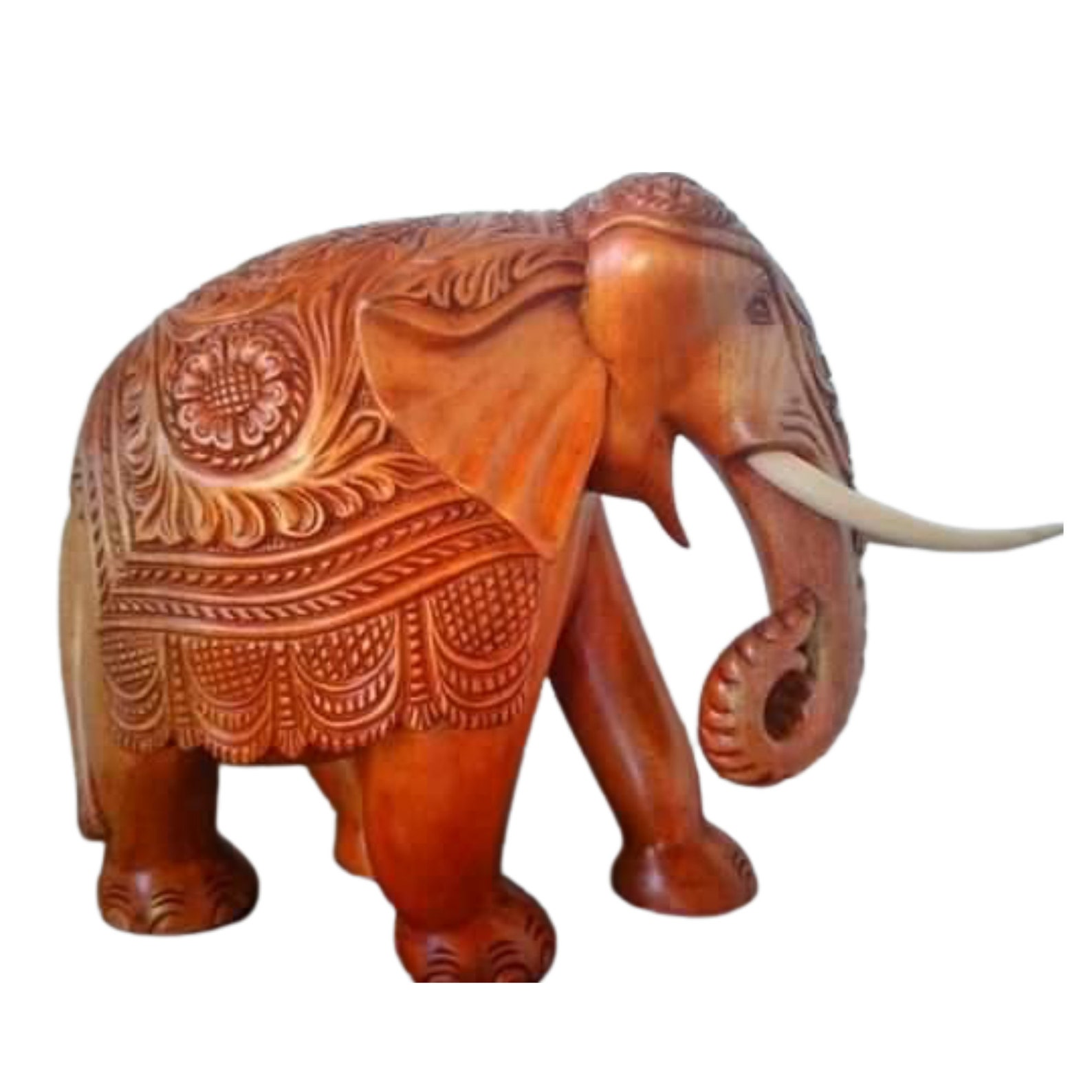 Small Elephant Statue, Wooden Trunk Down Elephant Figurine, Ceylon ...