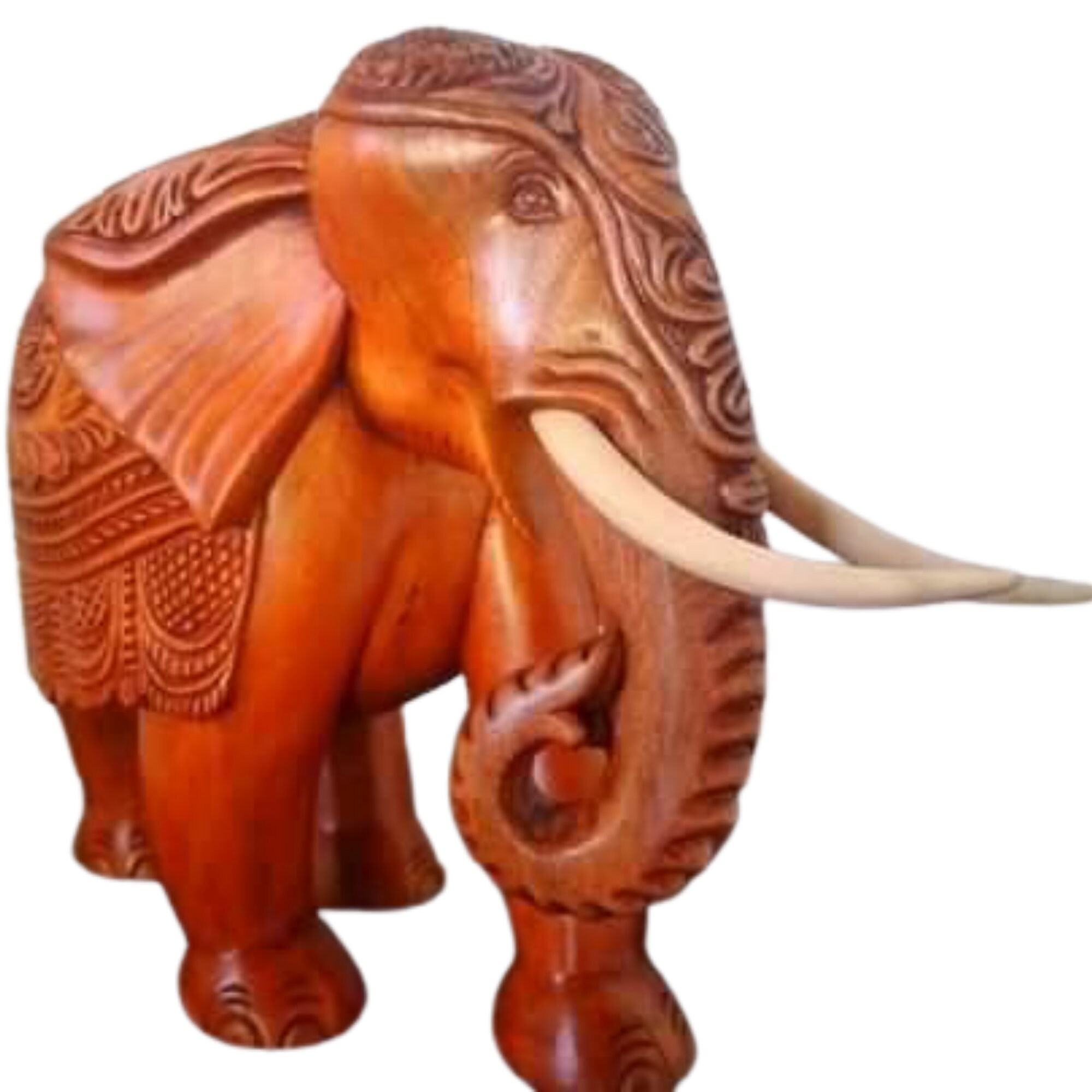 Small Elephant Statue, Wooden Trunk Down Elephant Figurine, Ceylon ...