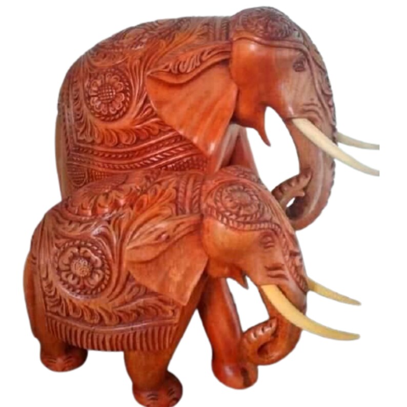 Small Elephant Statue, Wooden Trunk Down Elephant Figurine, Ceylon ...