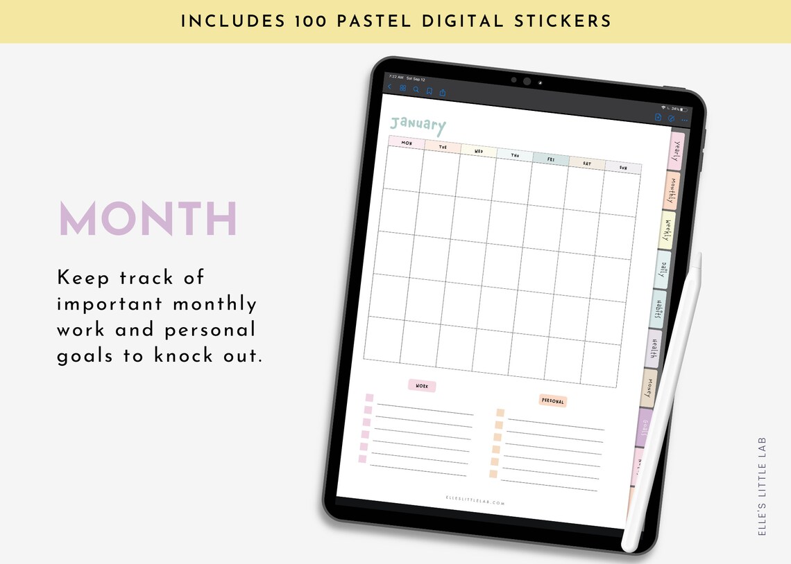 Undated Digital Planner for Ipad, Goodnotes, Notability, Noteshelf ...