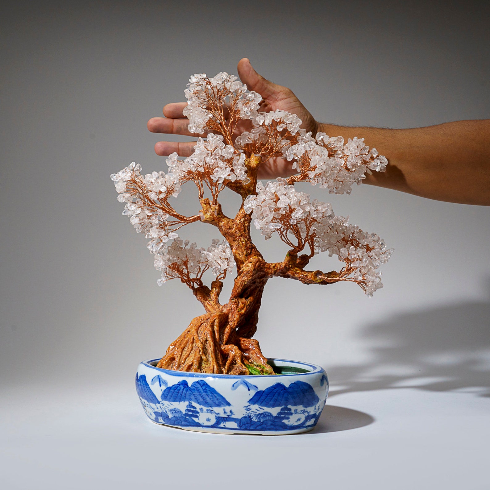 Genuine Quartz Gemstone Bonsai Tree in Oval Ceramic Pot (15" Tall) - Etsy