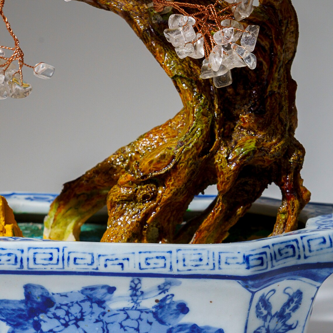 Genuine Quartz Gemstone Bonsai Tree in Square Ceramic Pot (11" Tall) - Etsy