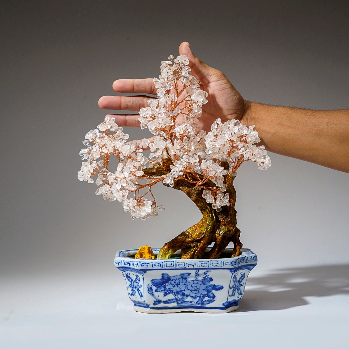 Genuine Quartz Gemstone Bonsai Tree in Square Ceramic Pot (11" Tall) - Etsy