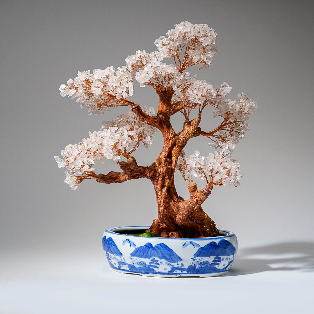 Genuine Quartz Gemstone Bonsai Tree in Oval Ceramic Pot (15" Tall) - Etsy
