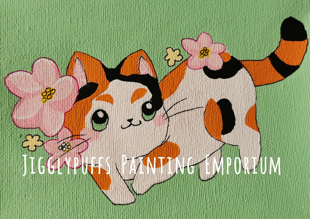 Calico Cat Art Print – Chibi Cartoon Acrylic Painting Print (12x16) - Etsy