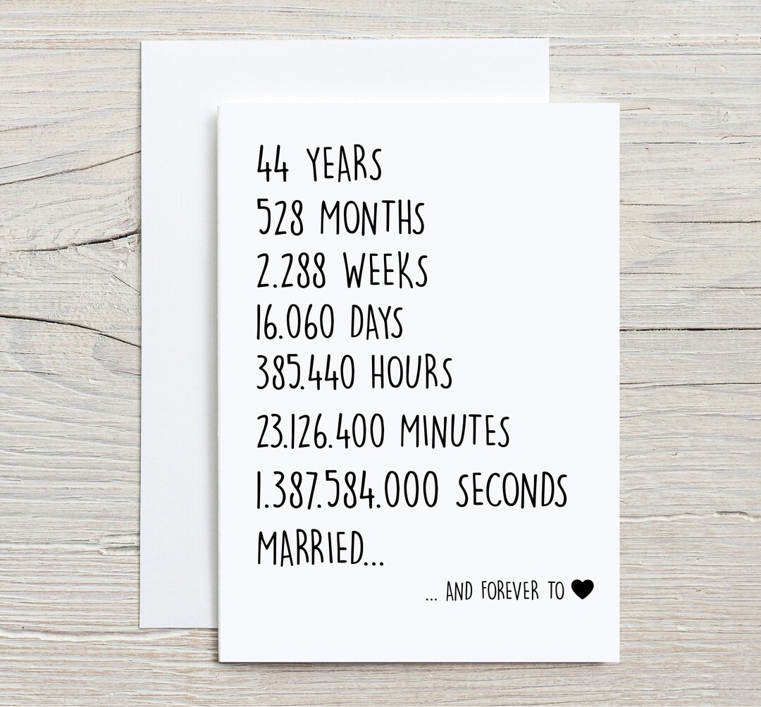 44th Anniversary Card for Husband, 44 Years Anniversary Card for Him ...