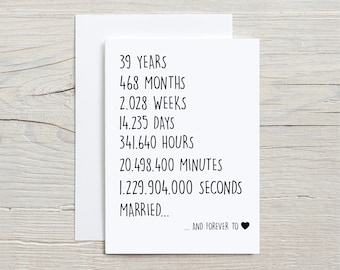 39th Anniversary Card, 39th Anniversary Card for Husband, 39 Year ...