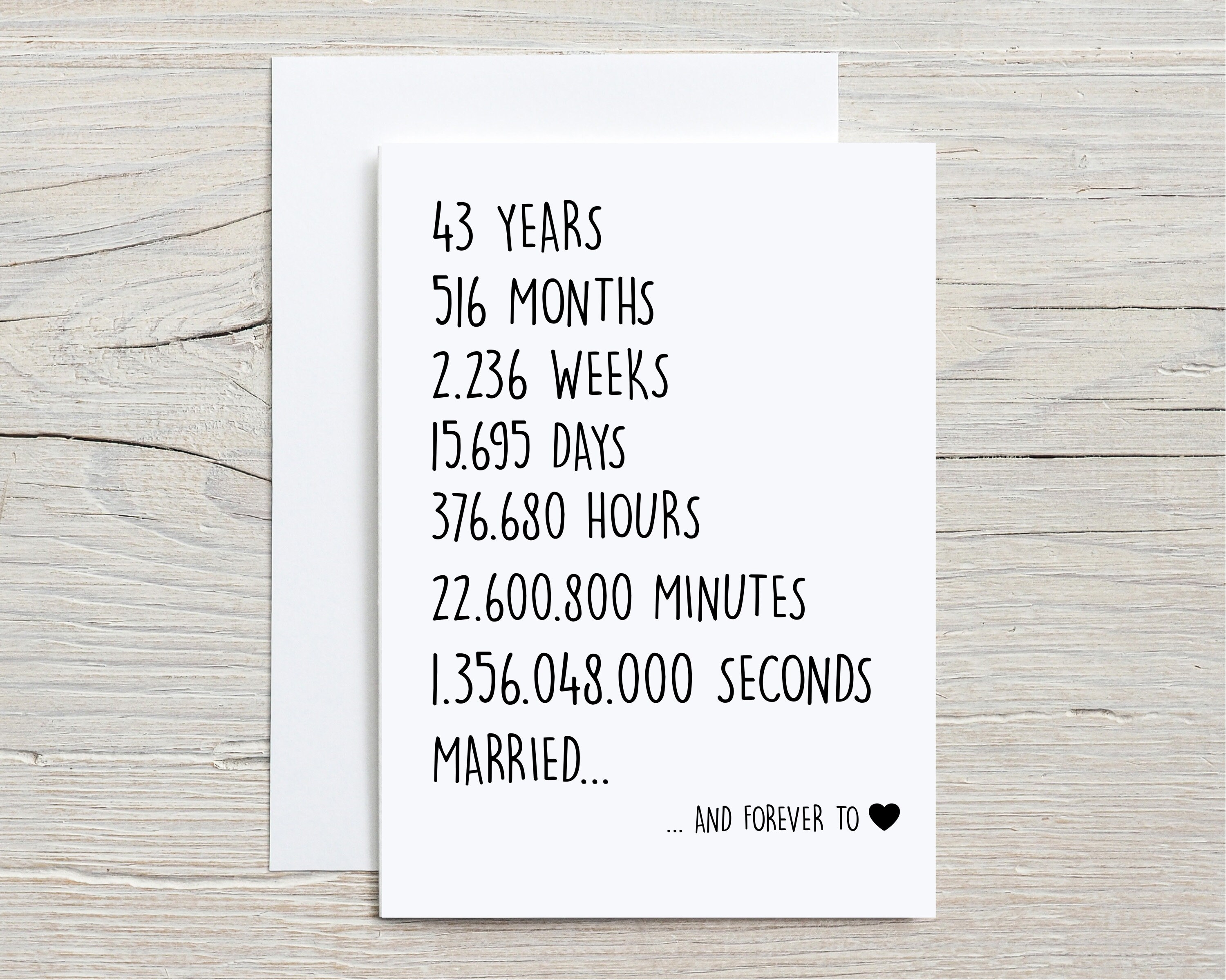 43rd Anniversary Card for Husband, 43 Years Anniversary Card for Him ...