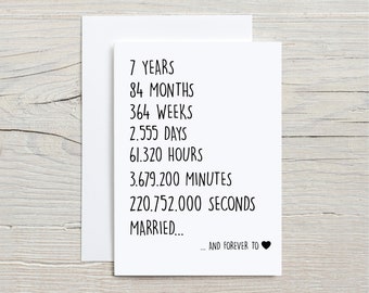 7th Anniversary Card for Husband, 7 Year Anniversary Card for Him, 7 ...