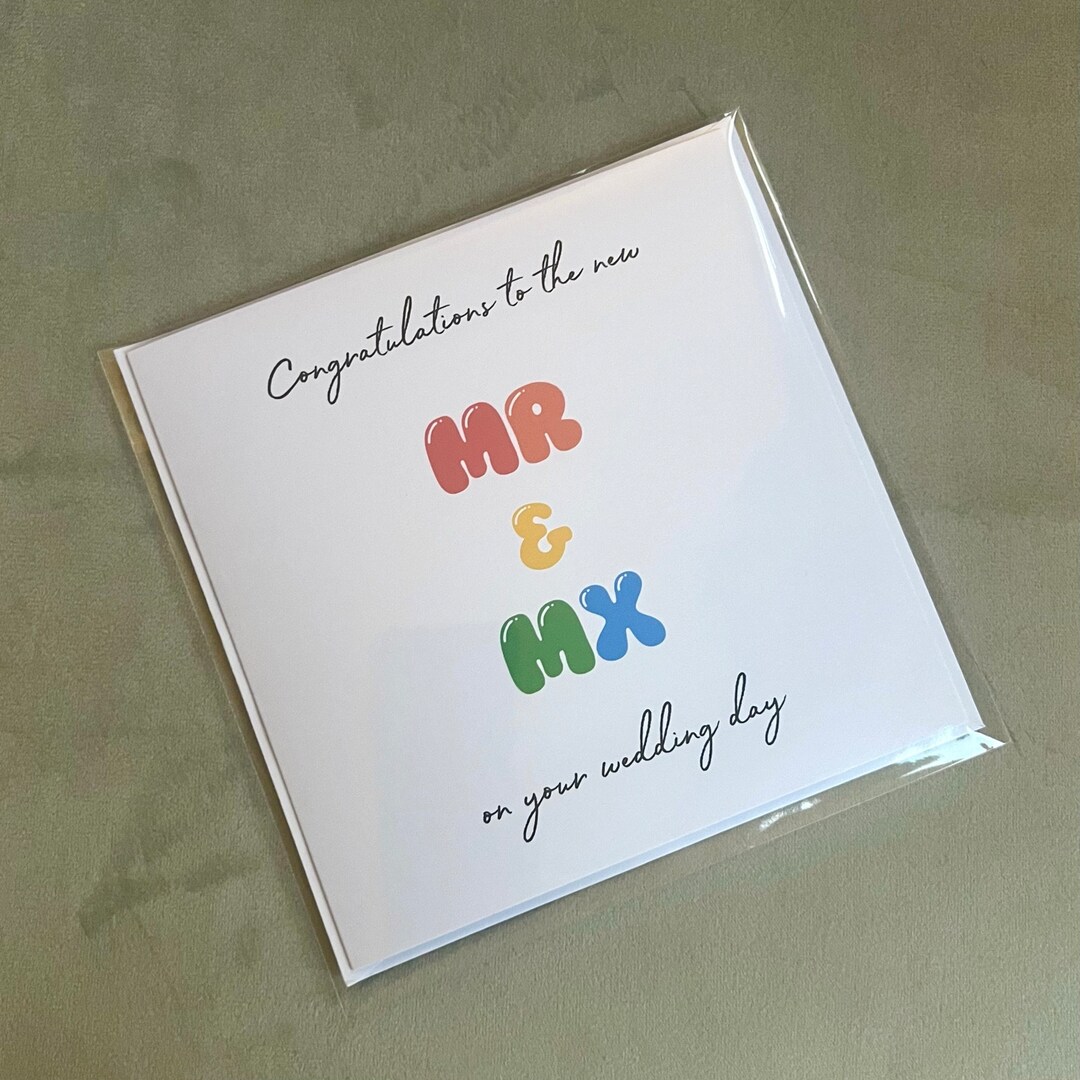 Rainbow Mr & Mx Wedding Card - Non-binary, Same Sex and LGBTQ+ Friendly ...
