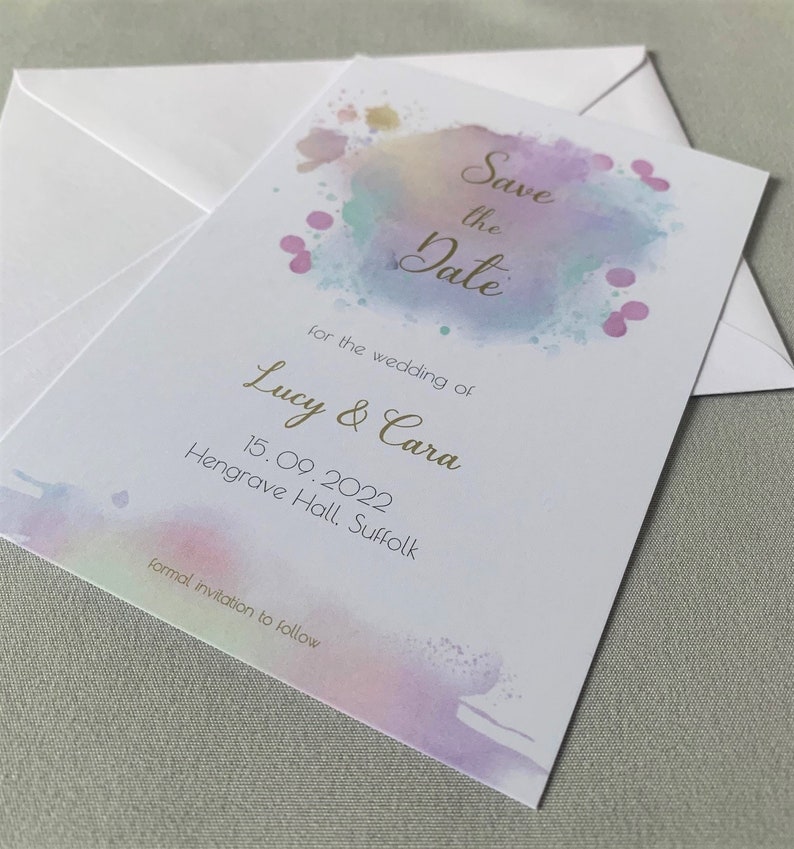 Watercolor Rainbow Splash Save the Date | Etsy UK