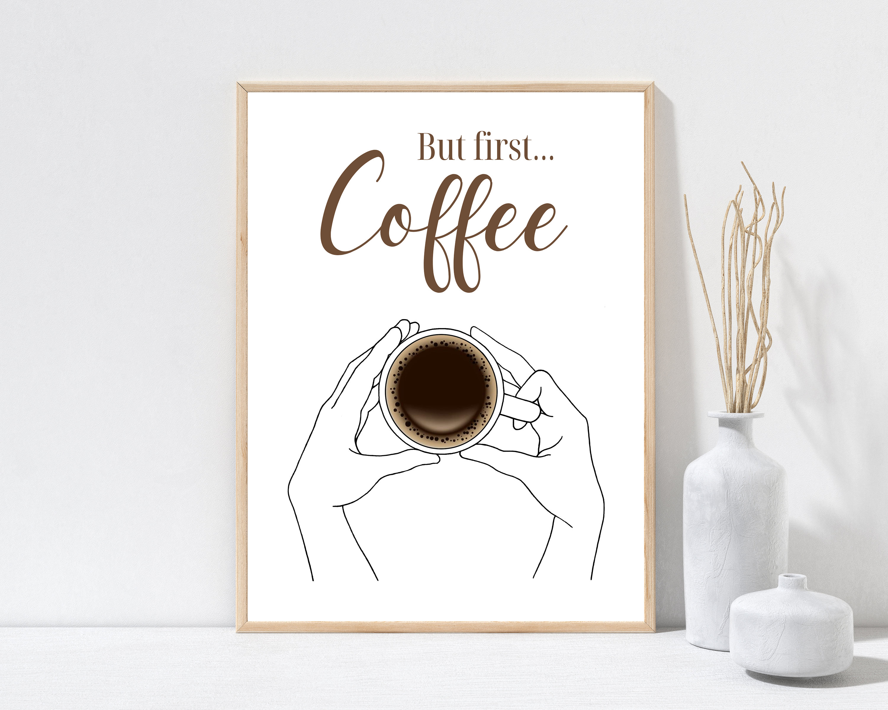 But First Coffee, Coffee Line Art, Gift for Coffee Lover, Kitchen Wall ...