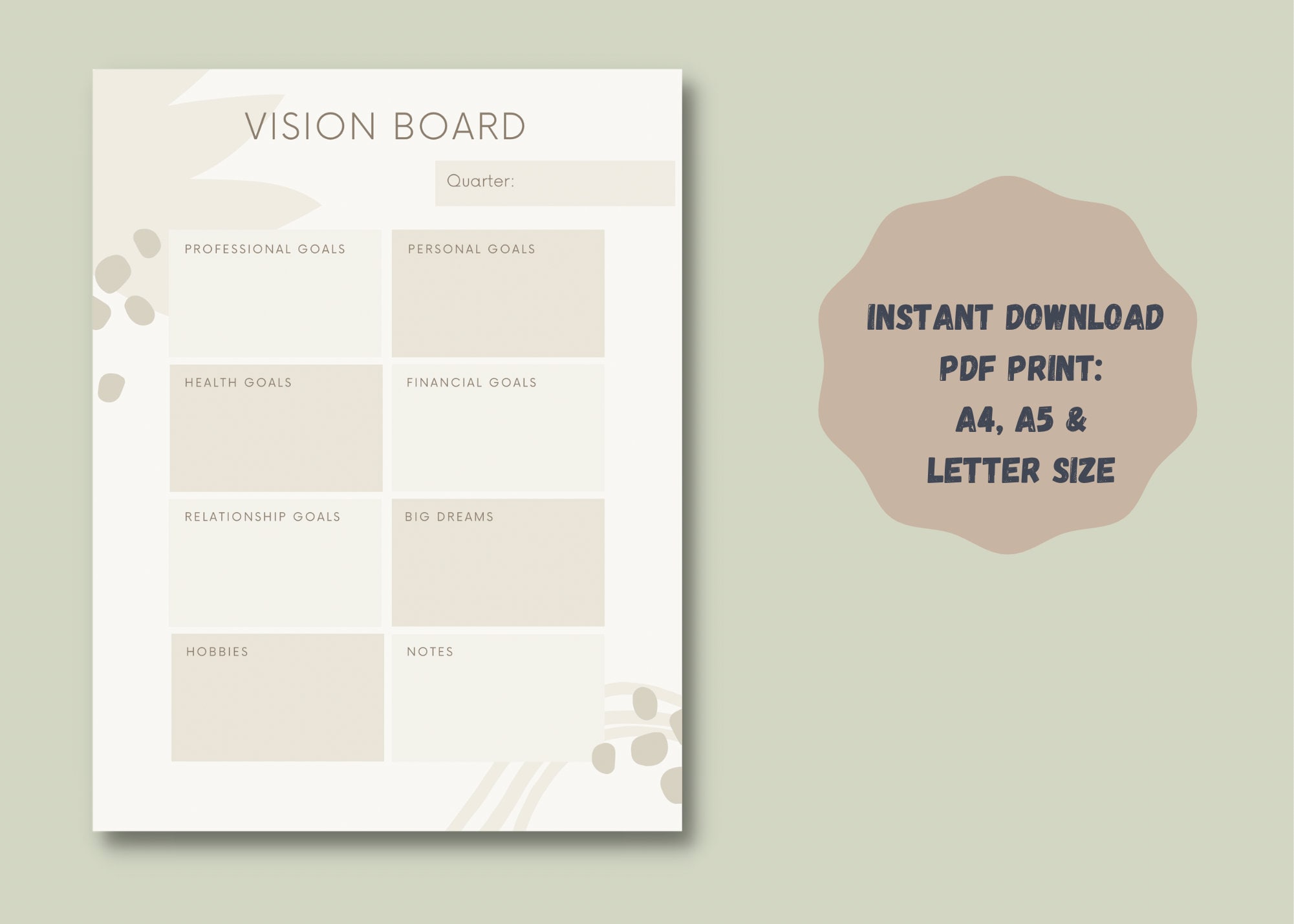 Quarterly Vision Board Printable, Digital Vision Board, Digital Planner ...