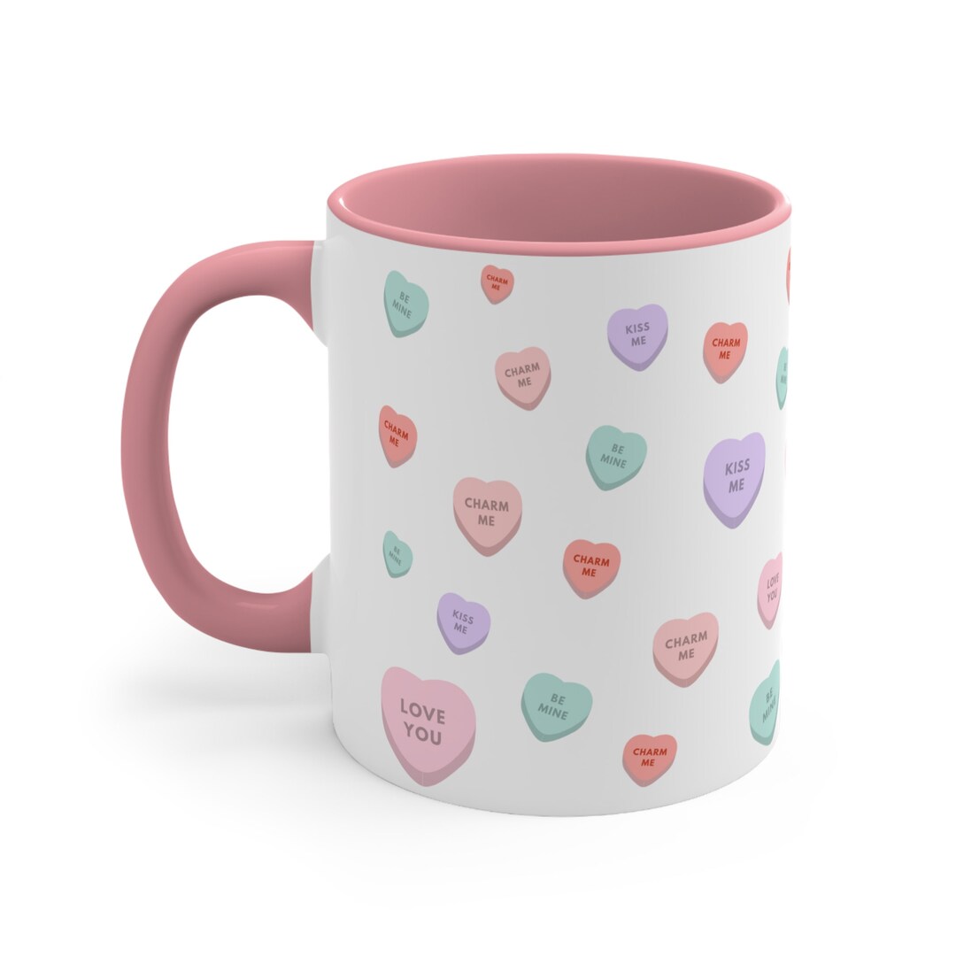 Valentine's Day Mug, Candy Hearts Cup, Hearts Coffee, Ceramic, 11 Ounce ...