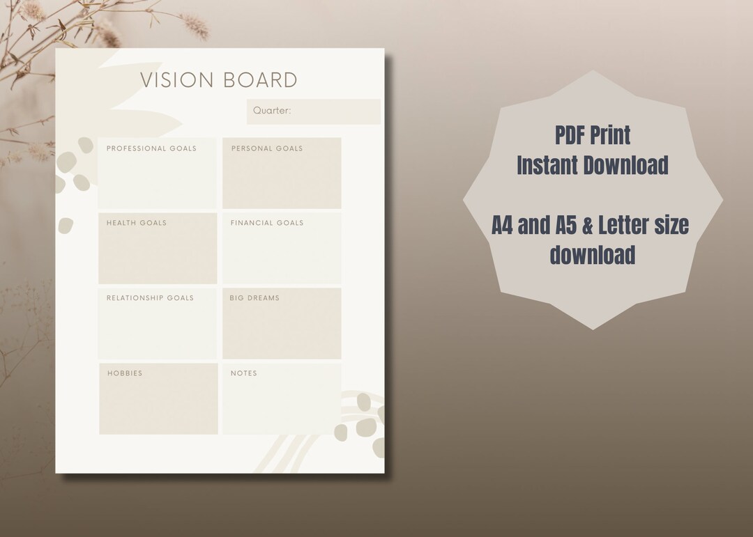 Quarterly Vision Board Printable, Digital Vision Board, Digital Planner ...