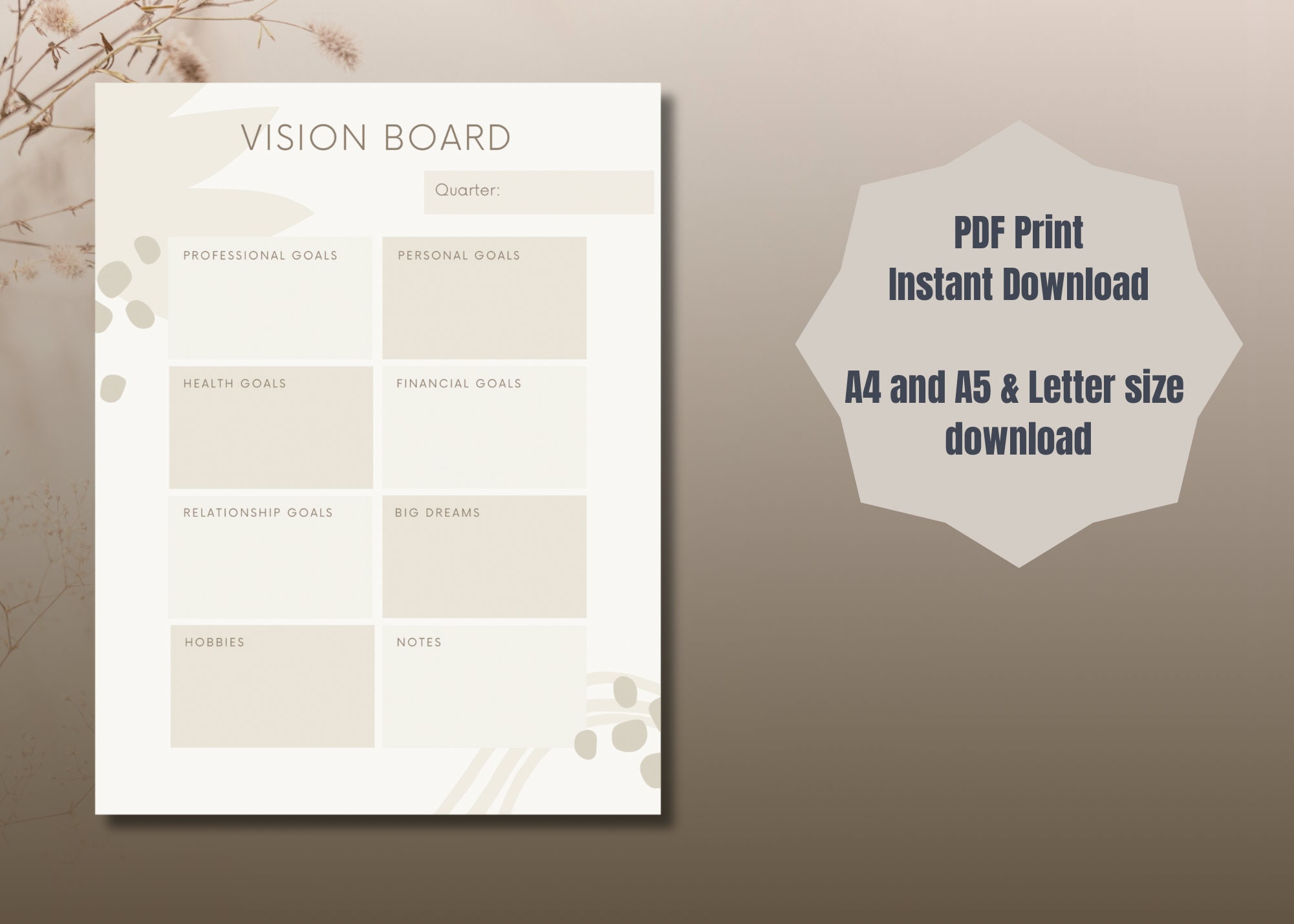 Quarterly Vision Board Printable, Digital Vision Board, Digital Planner ...