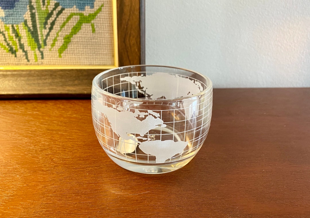 Vintage Nestle Nescafe World Map Clear Globe Sugar Bowl Frosted Details ...