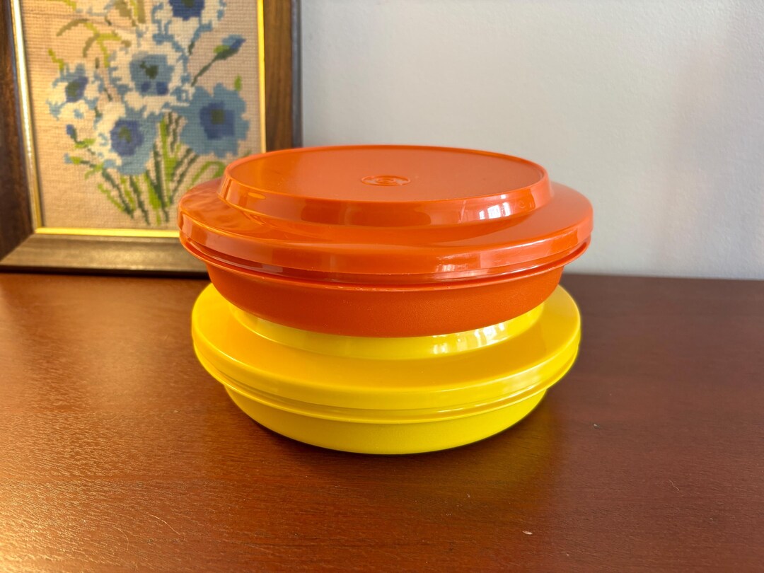 Vintage Tupperware Set Bright Yellow and Orange Serve N Save Lidded ...