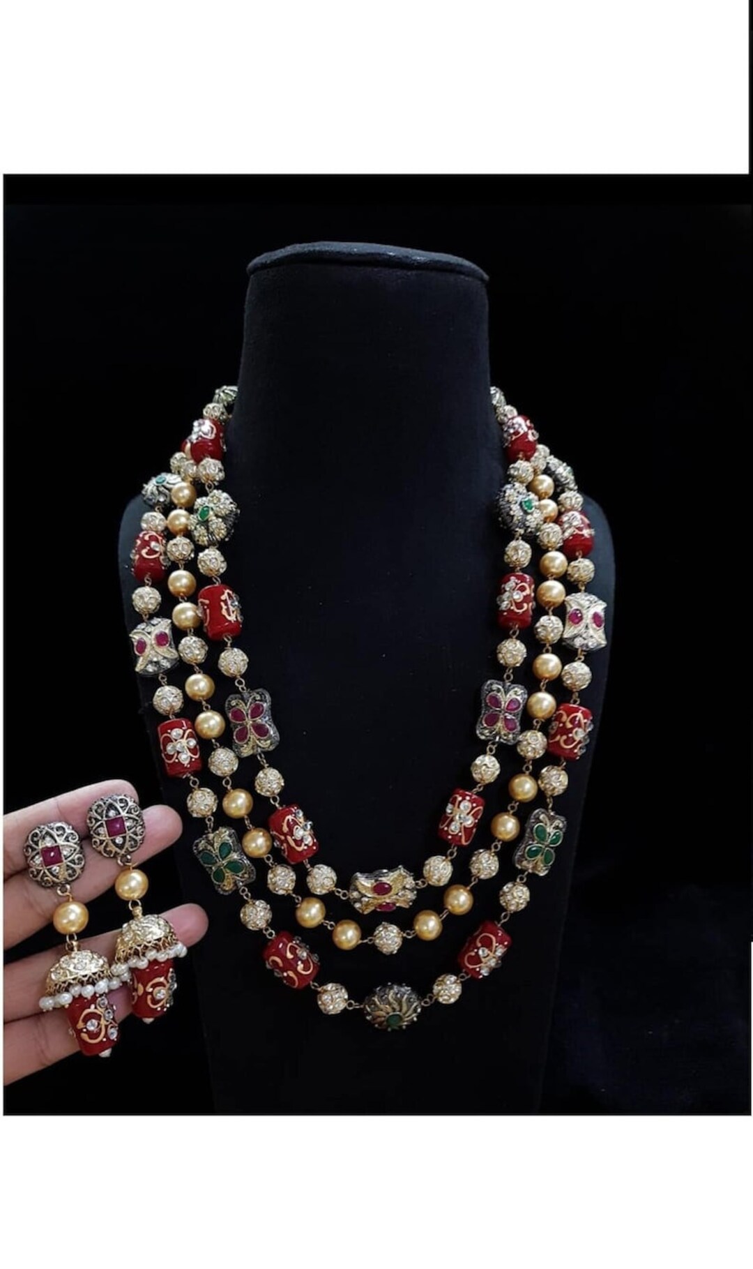 3 Layer Long Necklace Set/designer Necklace Set/multi Color Set ...