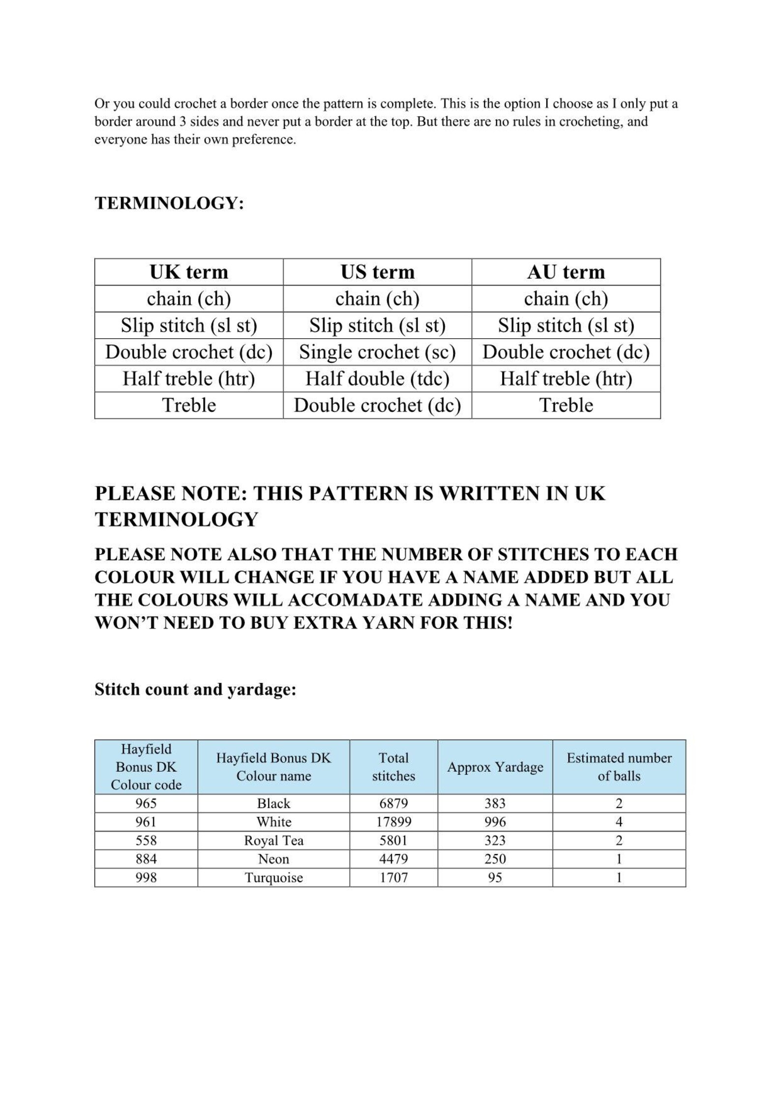 Personalised SC Crochet Pattern Download - Etsy