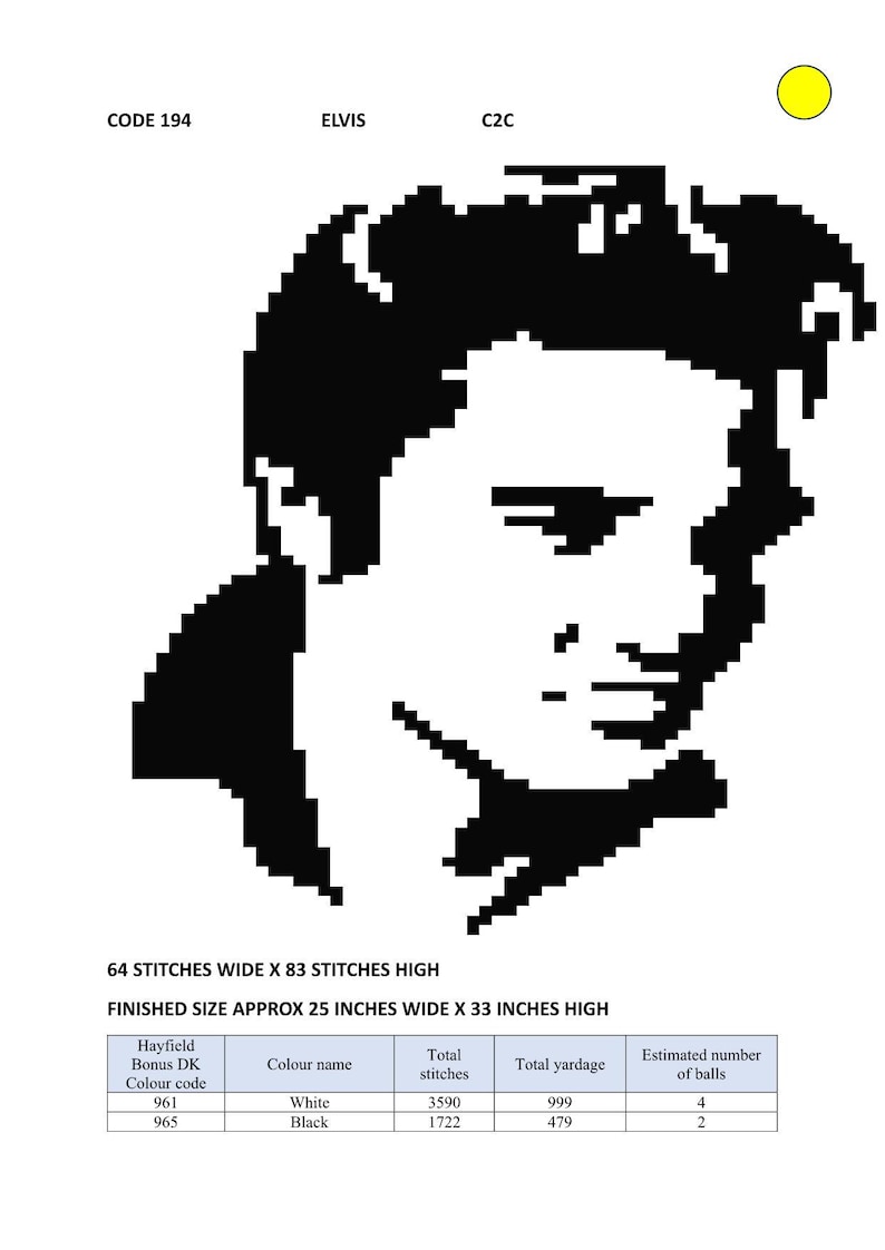 Elvis Presley C2C Crochet Pattern Download - Etsy
