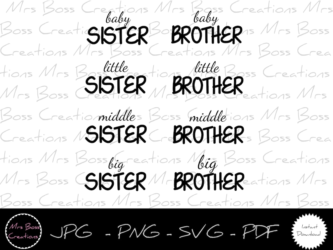 Sibling Svg, Jpg, Pdf, Png Bundle, 8 Designs, Baby Brother, Baby Sister ...