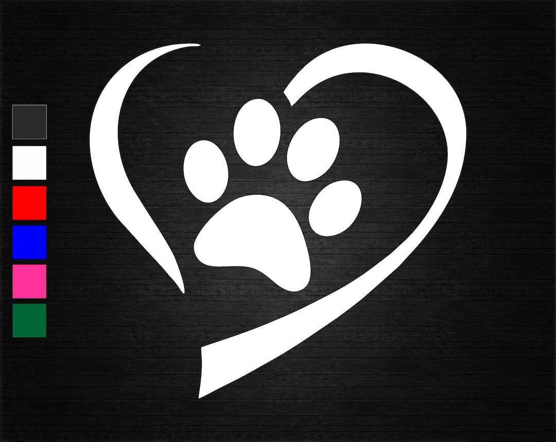 Paw Print Heart Vinyl Decal Sticker Wall Door Window Car Van Bike Lorry ...