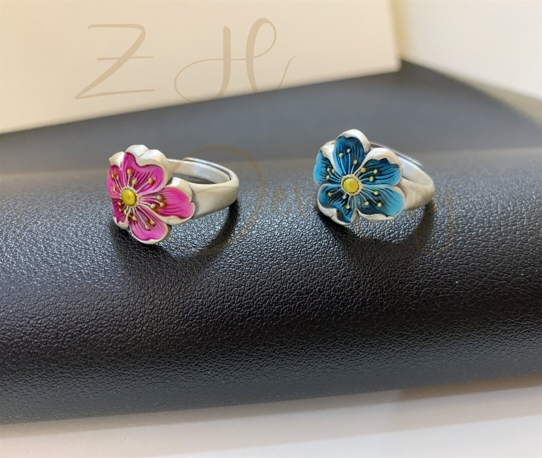 925 Stelring Silver Cherry Blossom Ring,adjustable Sakura Flower Ring ...