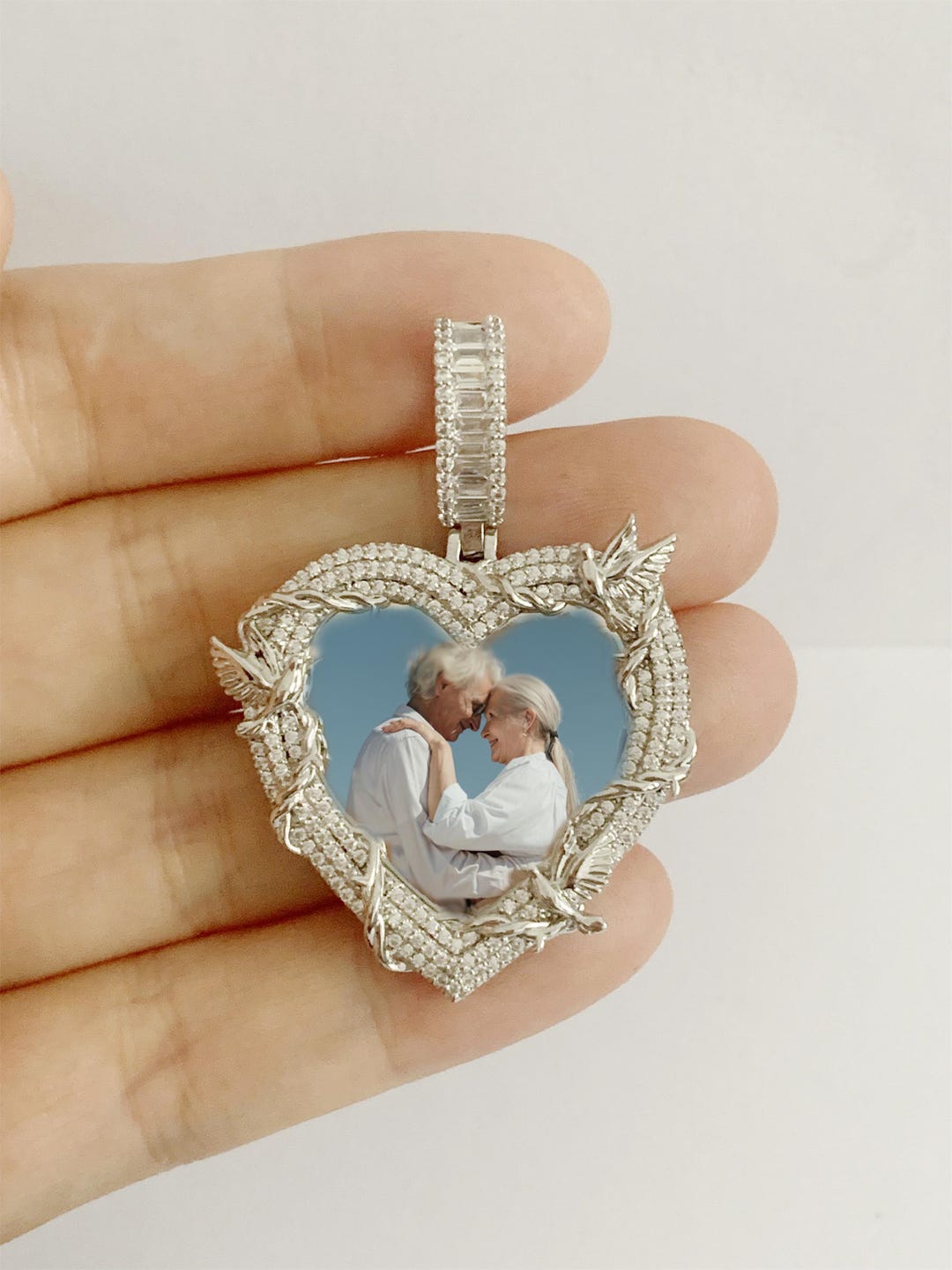 Custom Heart Photo Pendant, Iced Out Hip Hop Memorial Jewelry ...