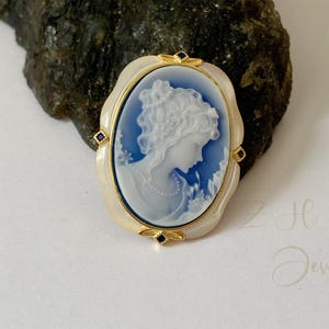Shell Cameo Necklace,blue Agate Cameo Brooch Pins,vintage Gemstone ...