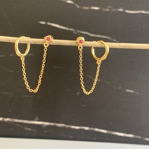 Double Piercing Chain Earring,hugging Hoop Earrings ,CZ Diamond ...