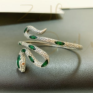 Snake Bangle Arm Cuff,stelring Silver Serpent Bracelet,green Enamel ...