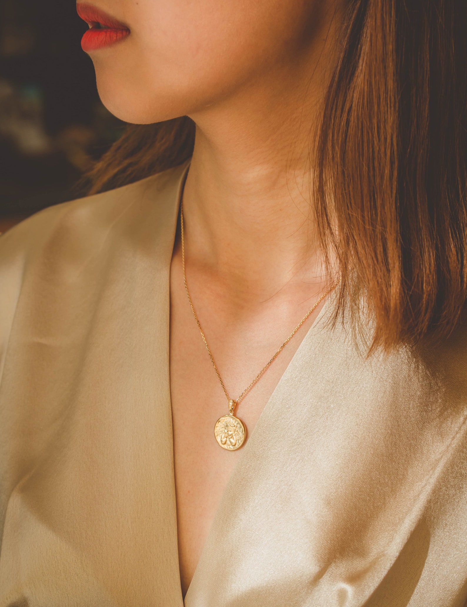 Angel Medallion Necklace,cherub Necklace,18k Solid Yellow Gold Guardian ...