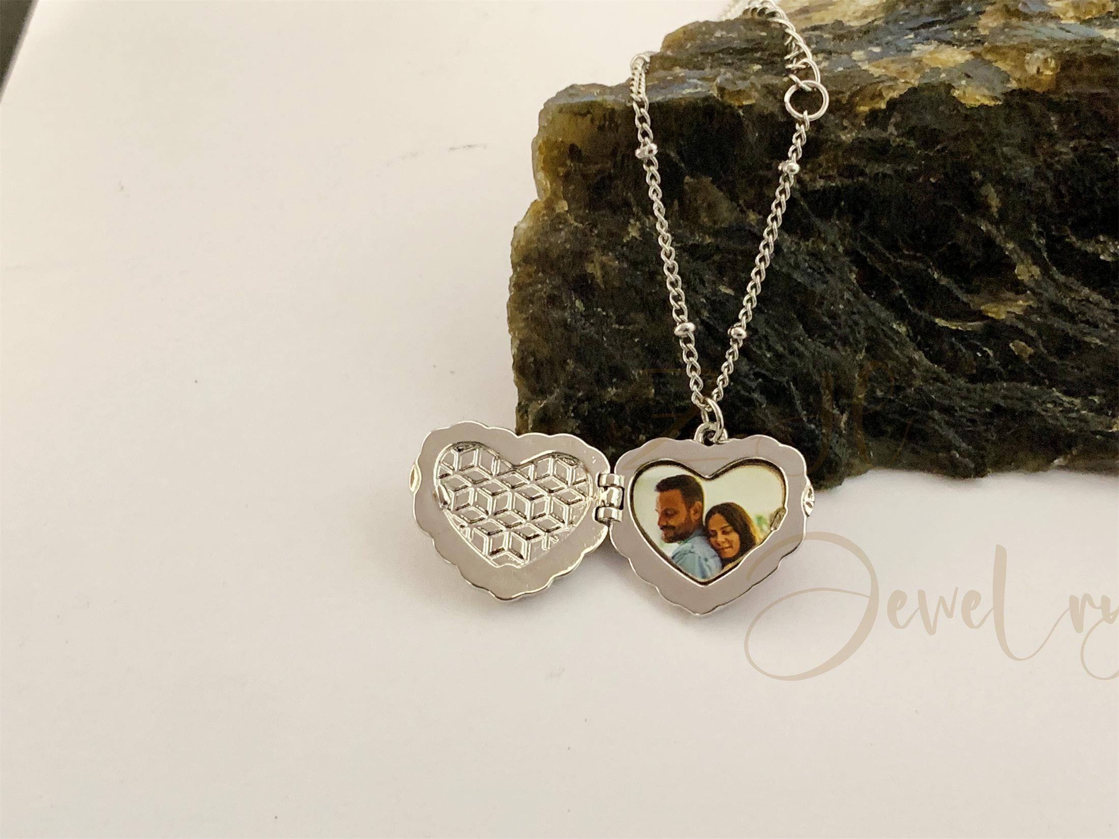 Personalized Pink Heart Locket Necklace ,waterproof Photo Bow Necklace ...