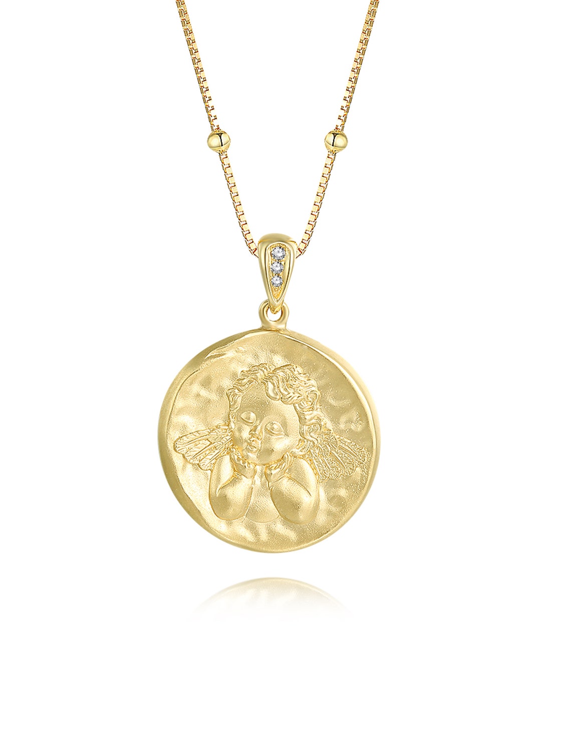 Angel Medallion Necklace,cherub Necklace,18k Solid Yellow Gold Guardian ...