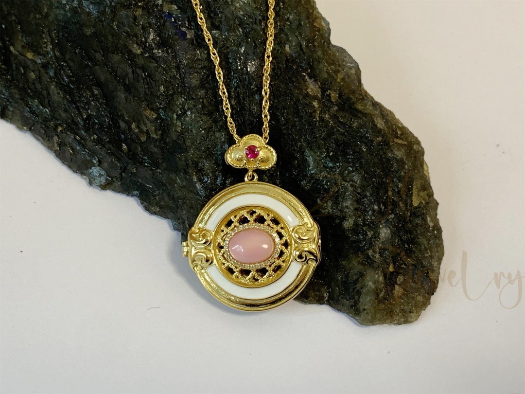 Pink Conch Pearl Shell Locket Necklace for Women,locket Gemstone ...