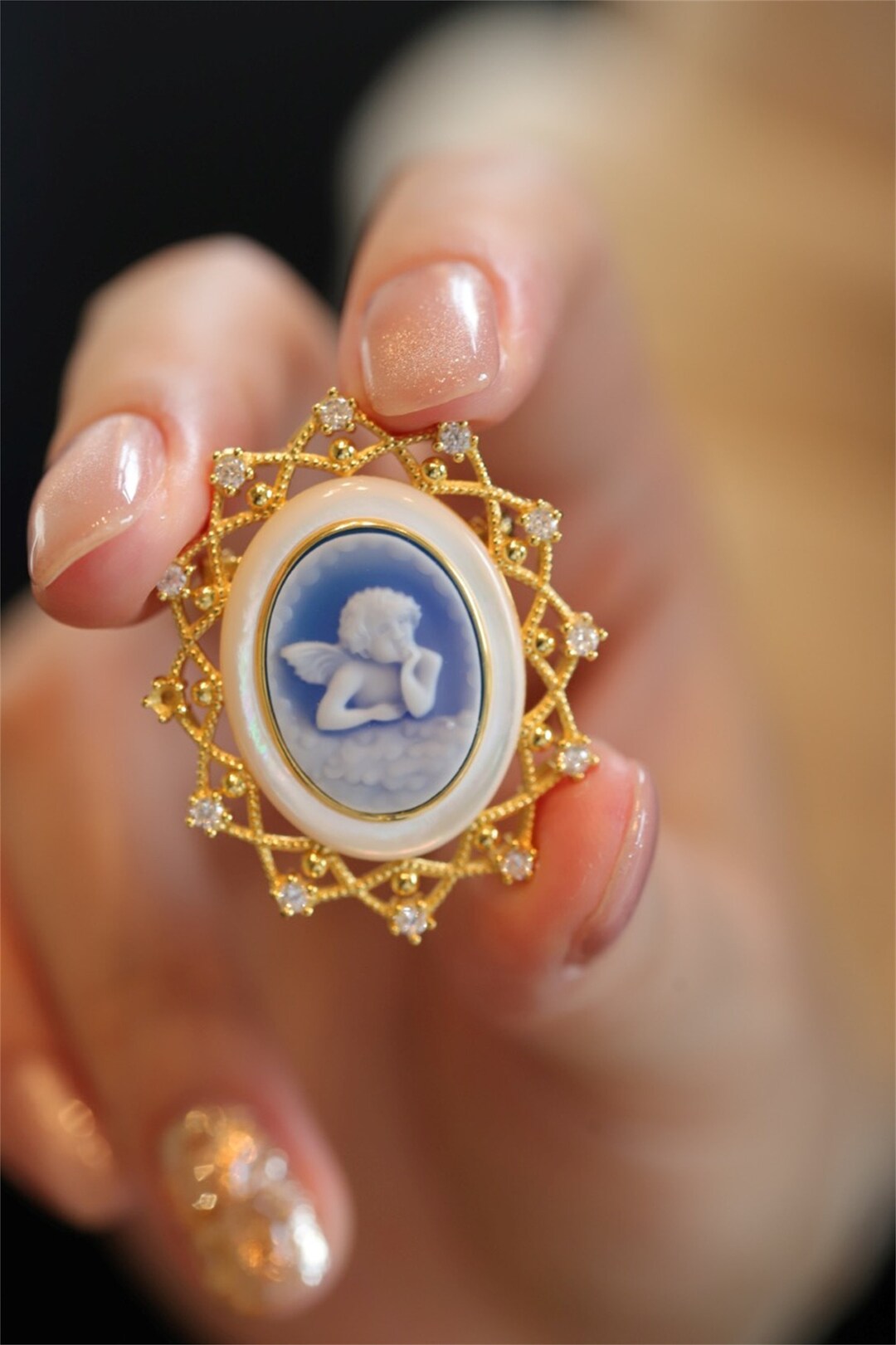 Guardian Angel Cameo Brooch Pins,vintage Cherub Cameo Pin,agate and ...