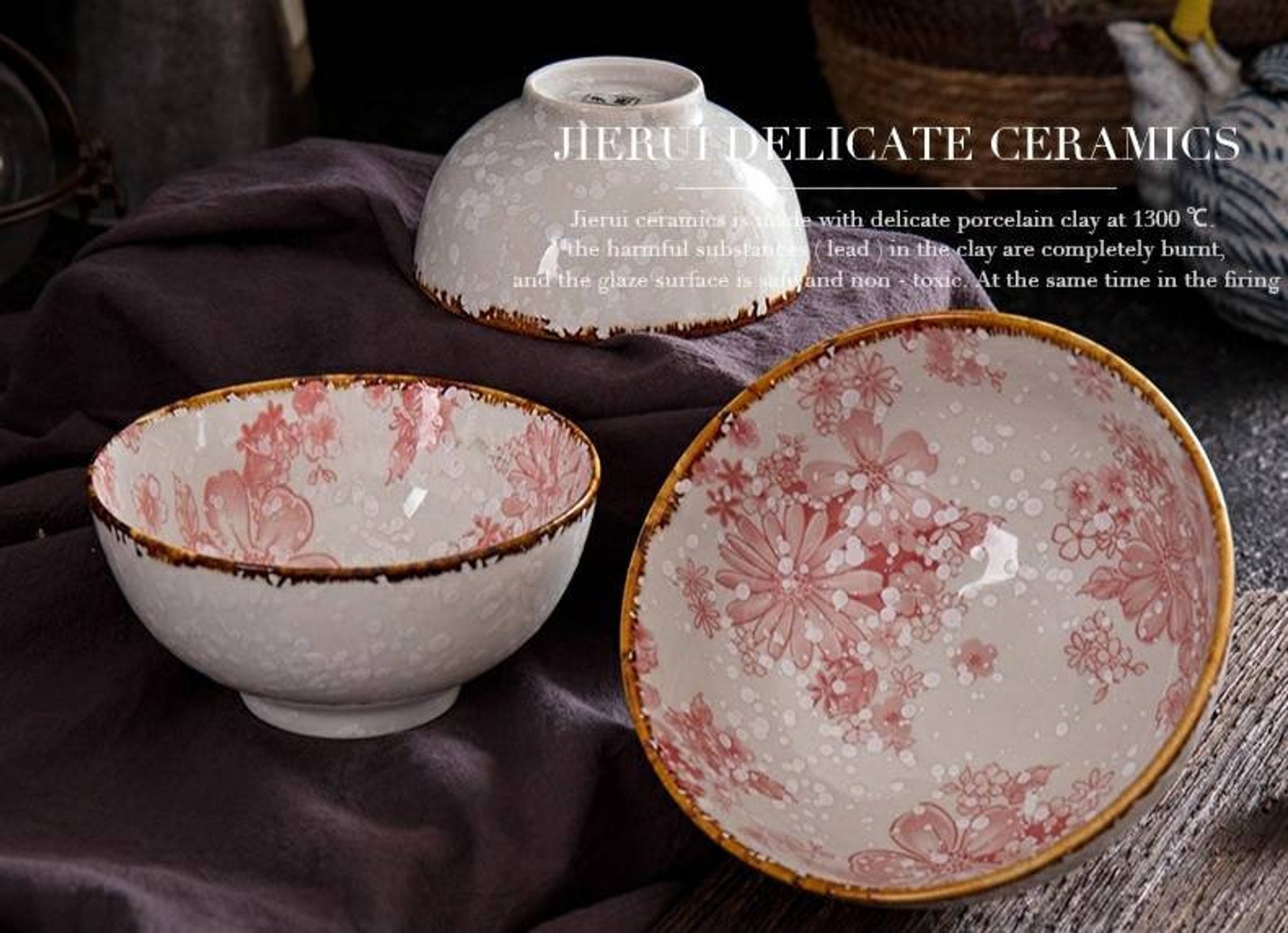 Japanese Sakura Ceramic Bowl Set of 6 Handmade Pink Sakura | Etsy