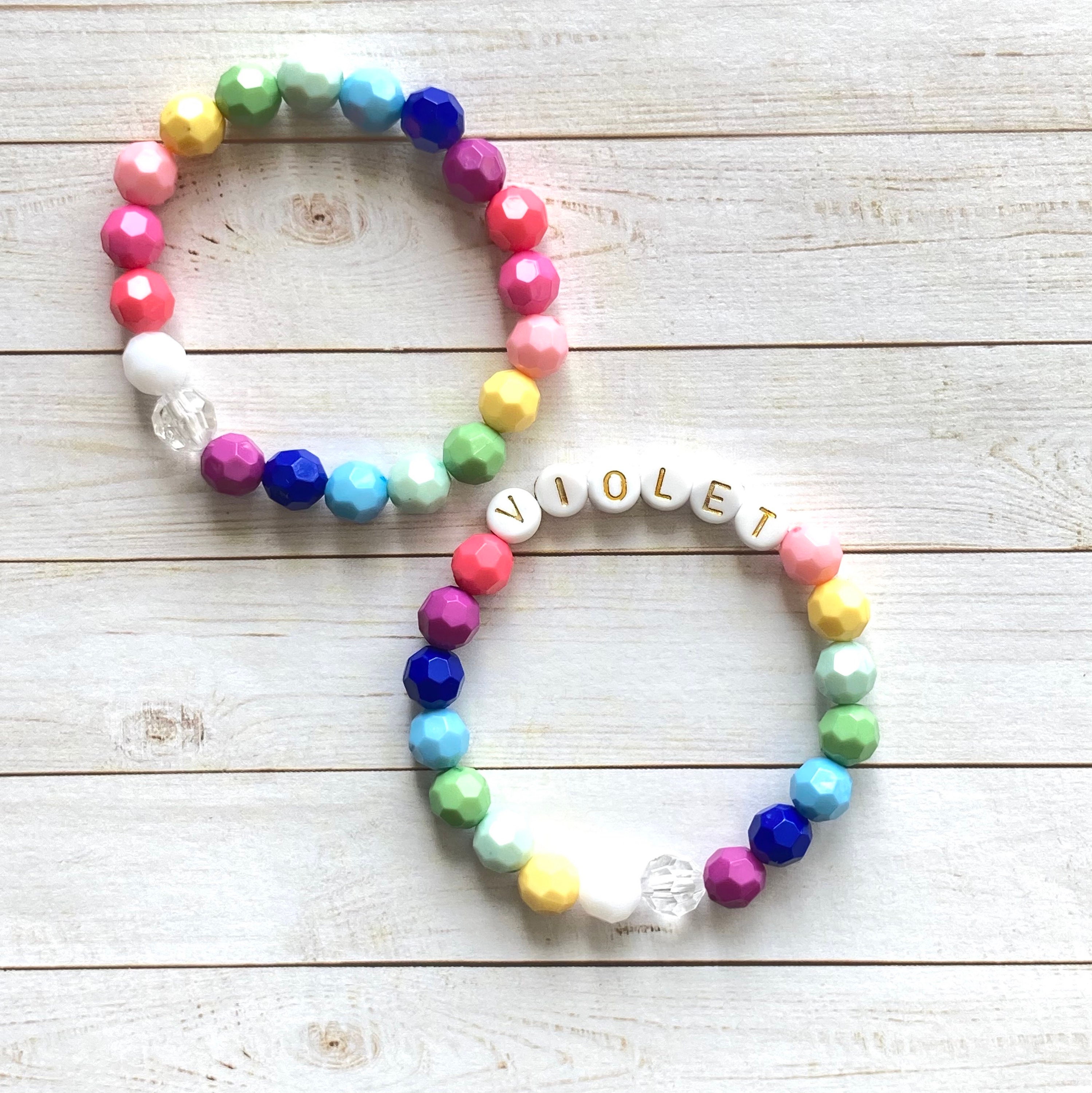 Kids Rainbow Bead Bracelet, Personalized Bracelet, Girl Jewelry ...