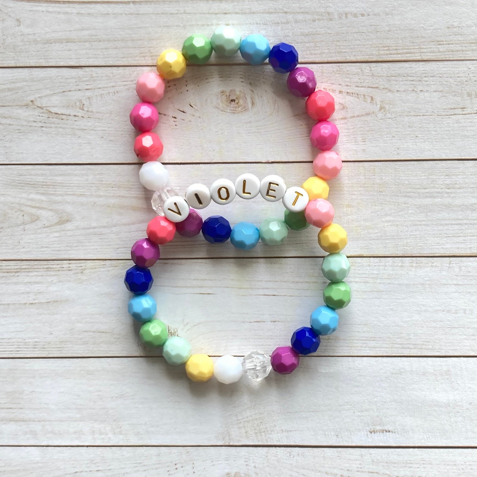 Kids Rainbow Bead Bracelet Personalized Bracelet Girl - Etsy