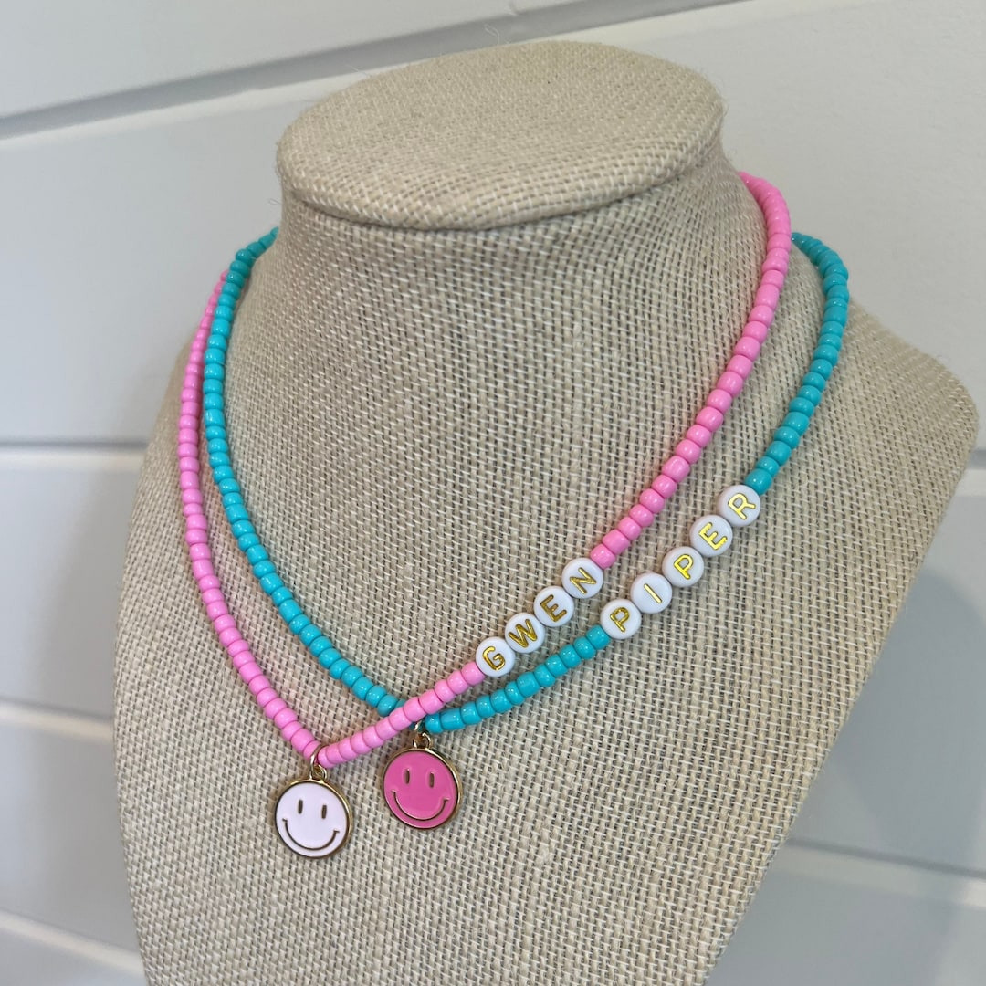 Smiley Face Necklace, Personalized Girls Necklace, Girls Charm Necklace ...