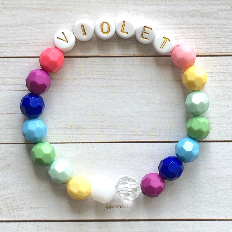 Kids Rainbow Bead Bracelet Personalized Bracelet Girl - Etsy