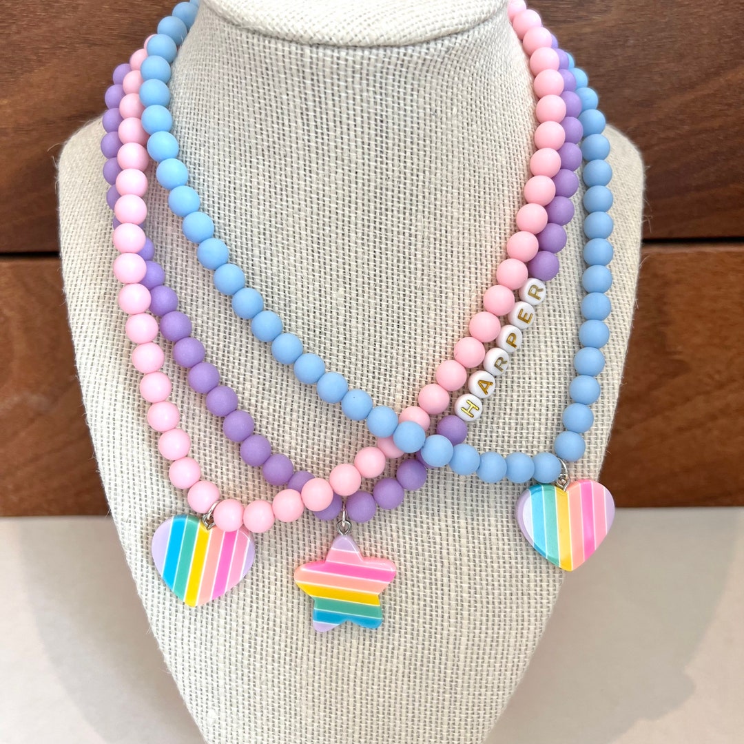 Girls Beaded Necklace, Heart Necklace, Jewelry for Girls, Personalized ...