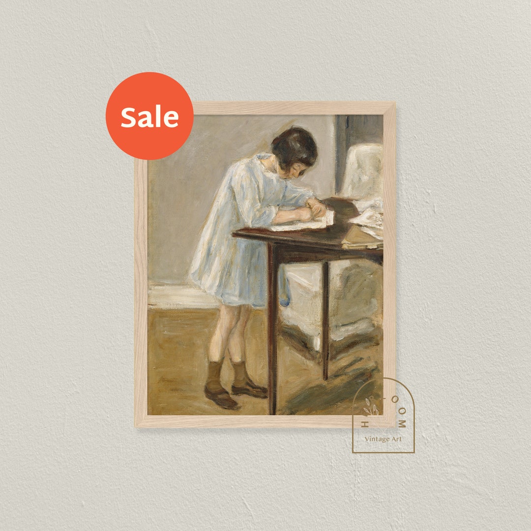 Writing a Letter - Young Girl Portrait Painting Printable Vintage Art ...